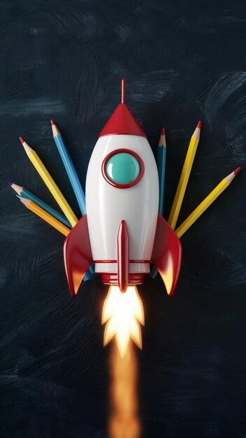 Back To School Concept Rocket And Pencils Over Classroom Blackboard Top