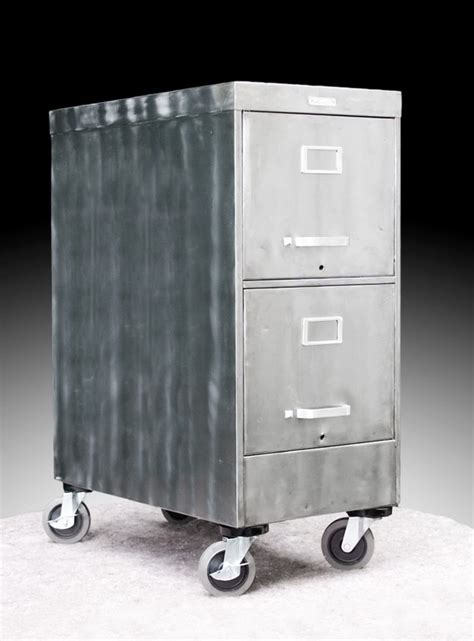 Vintage Brushed Steel Two Drawer File Cabinet