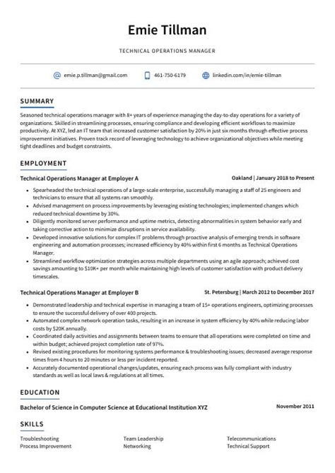 Technical Operations Manager Resume Cv Example And Writing Guide