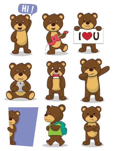 Adorable Teddy Bear Characters In Playful Poses Jiffy Designs