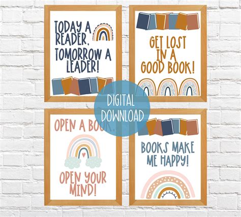 Boho Rainbow Library Signs Classroom Library Quotes Today A Reader Tomorrow A Leader Classroom