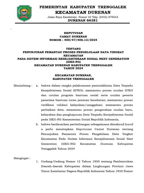 Contoh Sk Siks Ng Tingkat Kecamatan Pdf