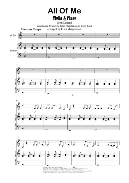 All Of Me Arr Ellen Macpherson By John Legend Sheet Music For Violin