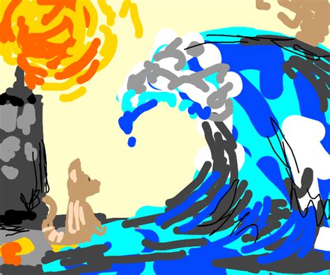 Kitty In A Tsunami Drawception