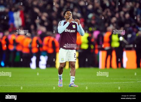 Aston Villas Ian Maatsen Reacts After The Final Whistle Of The Uefa