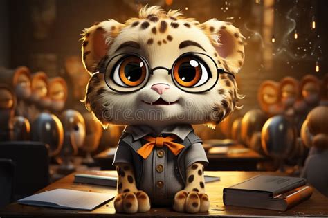 Cartoon Leopard In Glasses Back To School Concept Stock Illustration Illustration Of