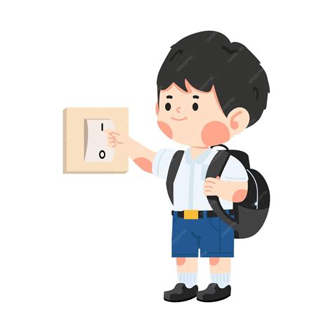 Student Turning Off Light Using Switch Premium Vector