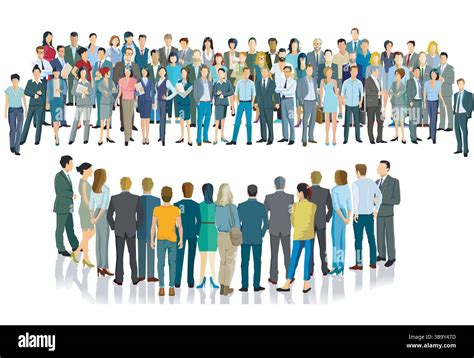 Two Groups Of People Facing Each Other Isolated Illustration Stock