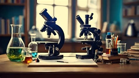 Photo Realistic As School Laboratory And Microscope Concept As A