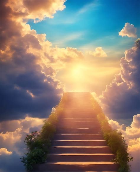 Premium Ai Image Sky With Steps Made With Clouds Fantasy Sun Glow