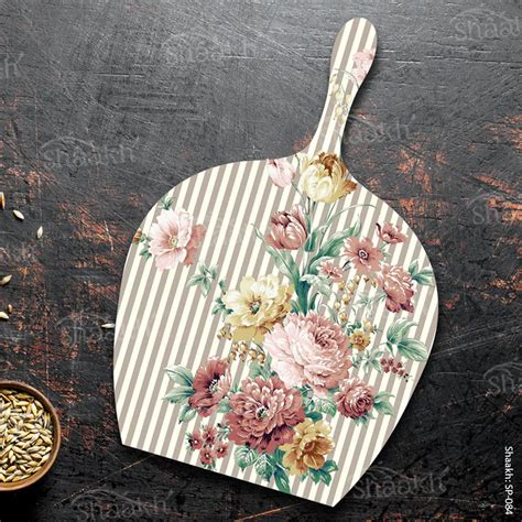 Serving Platter Striped Floral Solid Wood Decorative Platter For