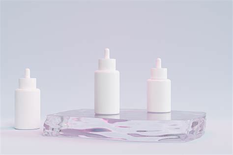 화장품 용 모의 드롭퍼 병 또는 유리 연단광고 3d 일러스트 렌더 강단에 대한 스톡 사진 및 기타 이미지 강단 얼음