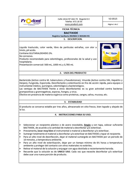 242 Bactixide Ft Pdf Esterilización Microbiología