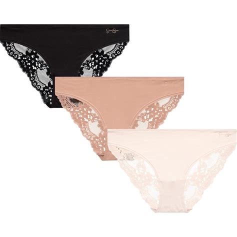 Jessica Simpson Womens Underwear 3 Pack Microfiber Lace Bikini