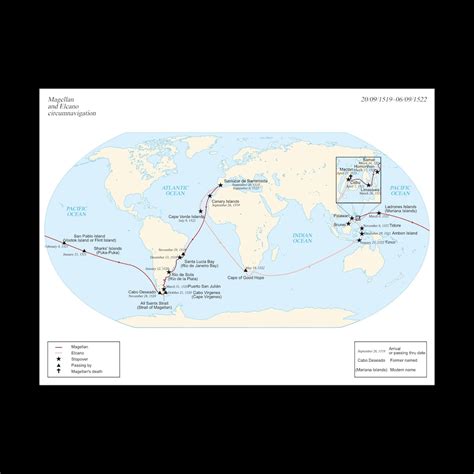 Magellan Circumnavigation Voyage Around The World 1519 Map Poster Etsy