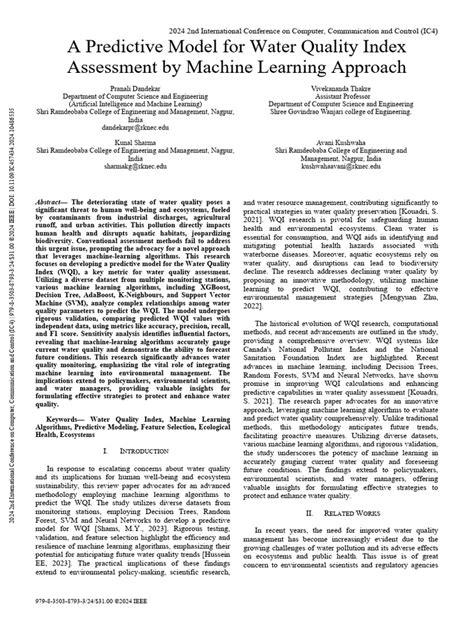 A Predictive Model For Water Quality Index Assessment By Machine Learning Approach Pdf