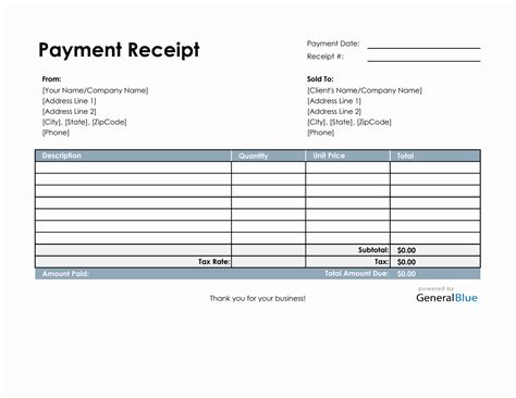 Payment Receipt Template In Excel Basic