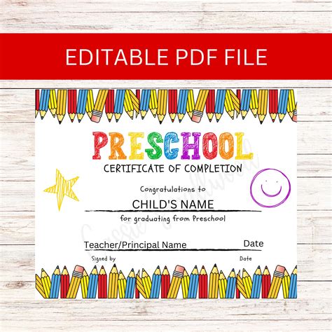 Editable Preschool Graduation Certificate Template Printable Pre K Graduation Diploma Nursery