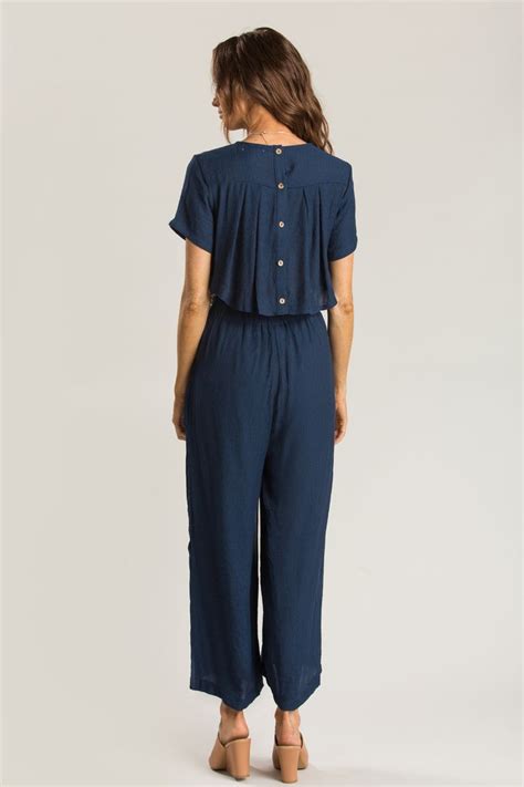 Josephine Navy Button Back Jumpsuit Cute Dresses Boutique Jumpsuit