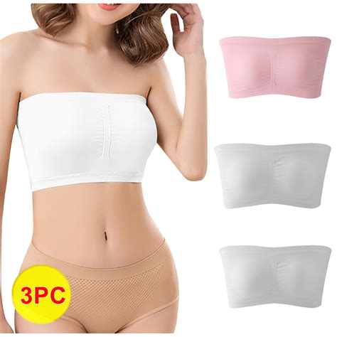 Tuwabeii 3pc Womens Stretch Strapless Brasummer Bandeau Braplus Size