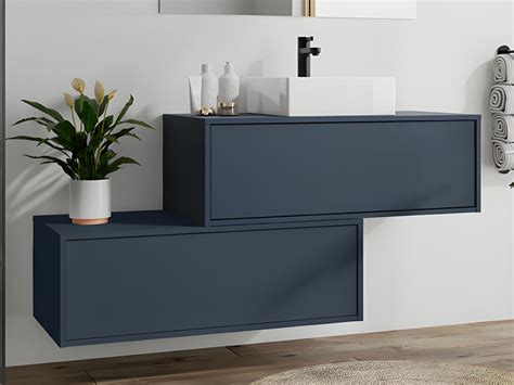 Mueble Flotante De Baño Con Lavabo Sencillo Color Azul Oscuro 2