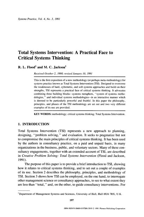 Pdf Total Systems Intervention A Practical Face To Critical Systems