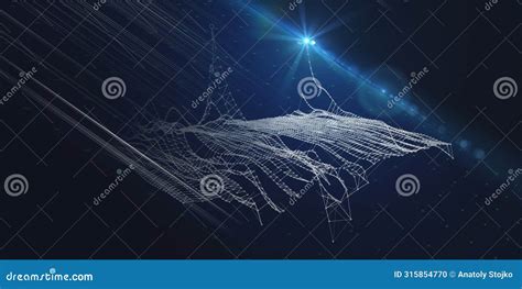 Abstract Background Grid Polygonal Wireframe Graph With Circles And Light On Dark Blue