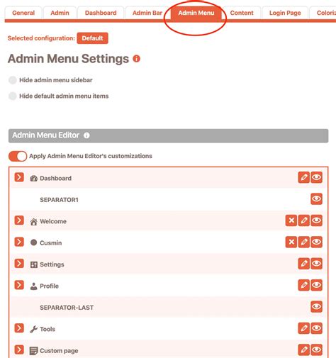 Wordpress Admin Menu Editor By Cusmin