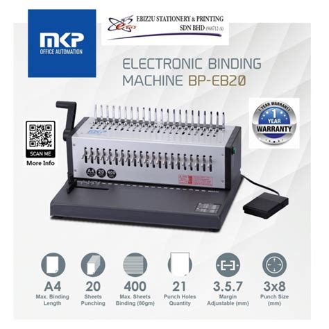 Mkp Electric Comb Binding Machine Bp Eb20 20 Sheets Electric Binding