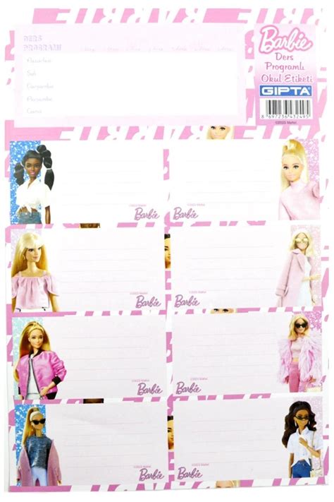 Barbie 16x24 Ders Programlı Okul Etiketi 3 Yaprak Miniso