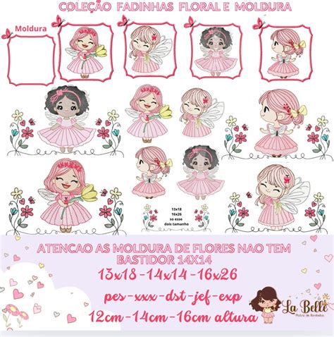 Coleção Fadinha Floral E Moldura Labelle Matrizes De Bordados