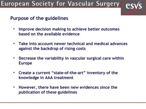 Management Of Aaa Clinical Practice Guidelines Of The Esvs Ppt
