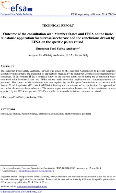 Outcome Of The Consultation With Member States And Efsa On The Basic