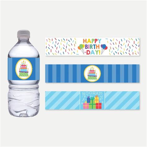 Colorful Birthday Water Bottle Labels Personalized Printable Water