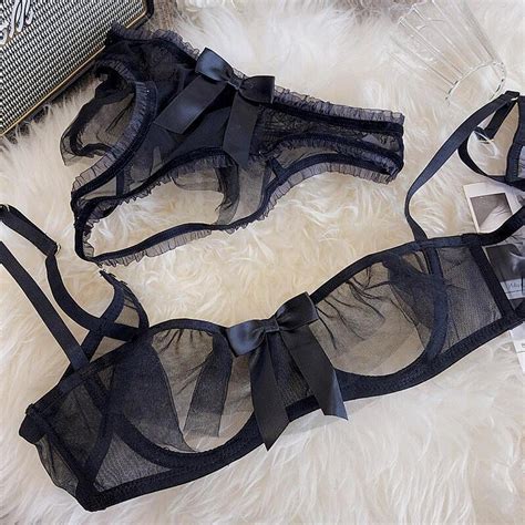 New Black See Through Mesh Lace Lingerie Set With Depop