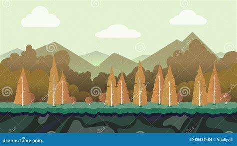 Seamless Cartoon Nature Landscape Vector Unending Background With