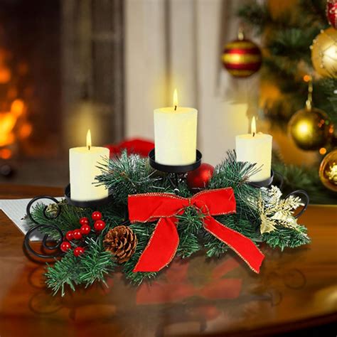 Mortime Christmas Candle Holder Centerpiece Xmas Tabletop Decor With