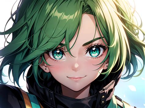 Anime Girl With Green Hair And Blue Eyes Looking At The Camera Seaart Ai