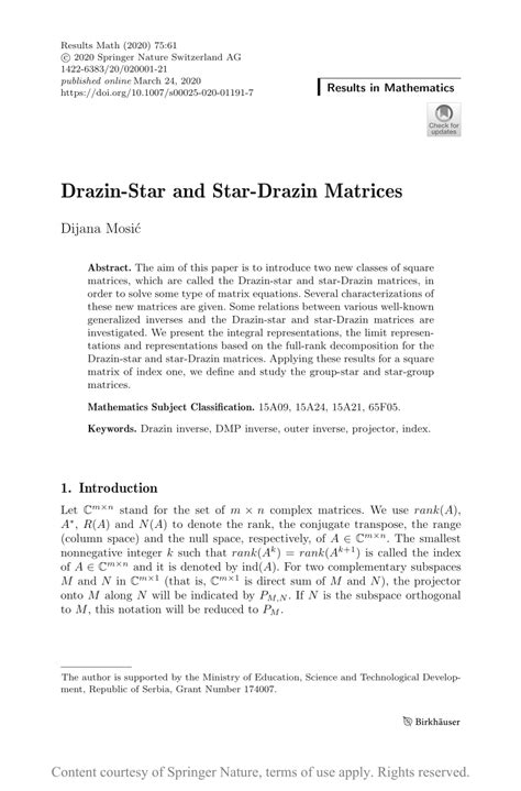 Drazin Star And Star Drazin Matrices Request Pdf