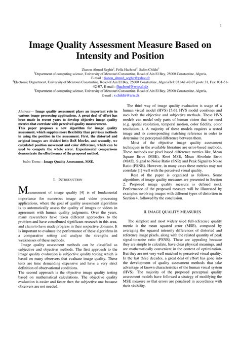 Pdf Image Quality Assessment Measure Based On Intensity And Position