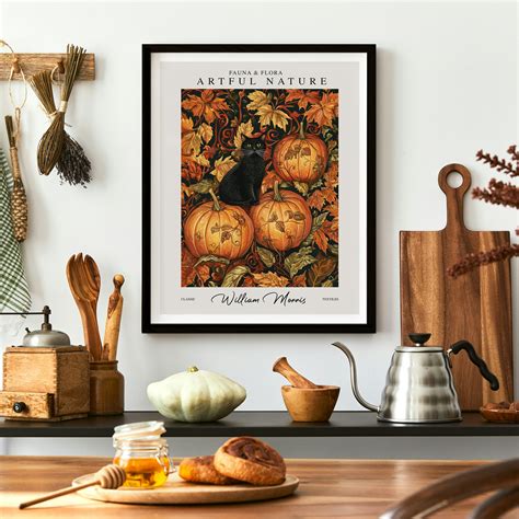 William Morris Cat With Pumpkins Autumn Fall Halloween Exhibition Art
