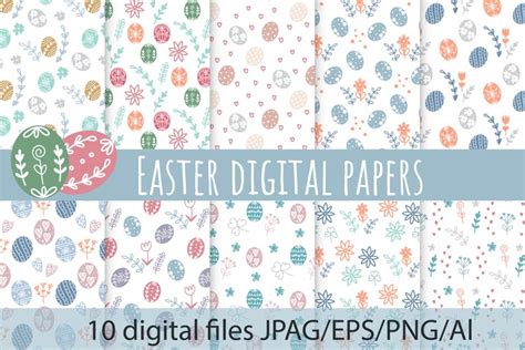 Easter Digital Papers Spring Seamless Patterns Set