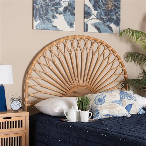 Flower Modern Bohemian Honey Rattan Standalone Headboard Overstock
