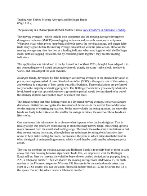 Trading With Shifted Moving Averages And Bollinger Band1 Pdf Moving Average