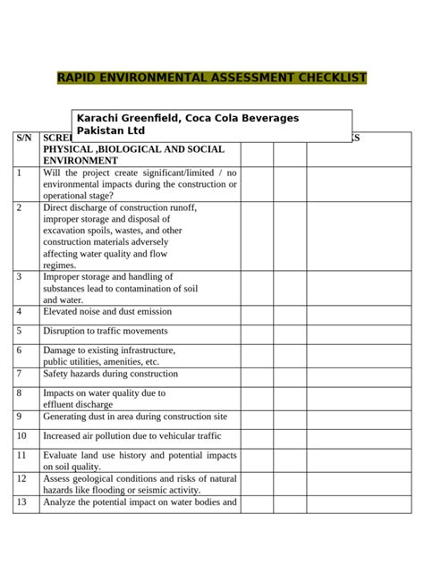 Checklist Of Eia Pdf Water Quality Infrastructure