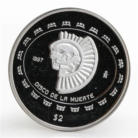 Mexico 2 Peso Disco De La Muerte Teotihuacan Series Proof Silver Coin