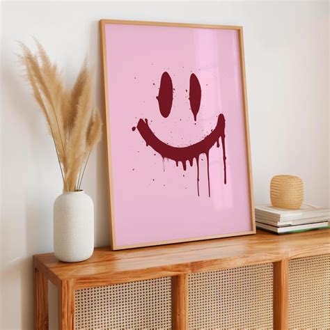 Smiley Face Print Smiley Face Wall Art Graffiti Wall Art Gen Z