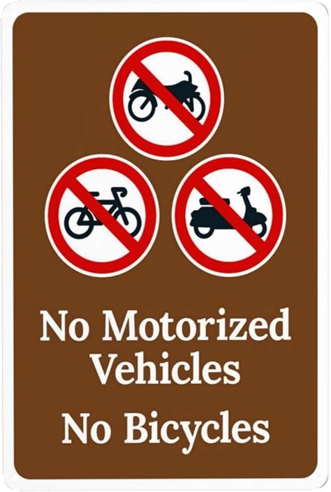 No Motorized Vehicles No Bicycles Metal Warning Caution Security Poster