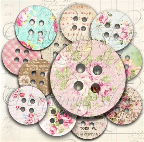 Shabby Button Collage Digital Images Printable Download File Etsy