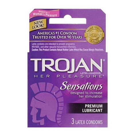 Trojan Her Pleasure Sensations Premium Lubricant Latex Condoms 3 Ea